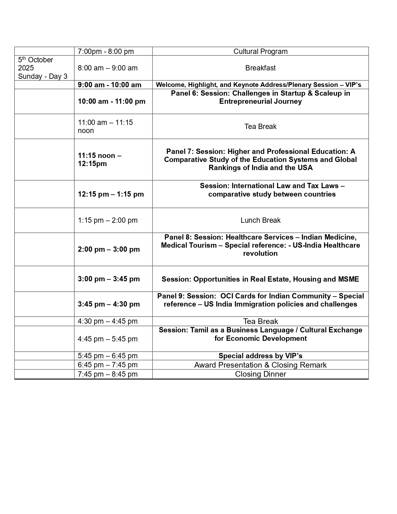 PROGRAM SCHEDULE – Economic Conference